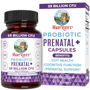 maryruth's prenatal vitamins and probiotics | 59 billion cfu | vitamin d3 | b12 | iron | folate | selenium | choline | vegan | non-gmo | capsule | 60 count