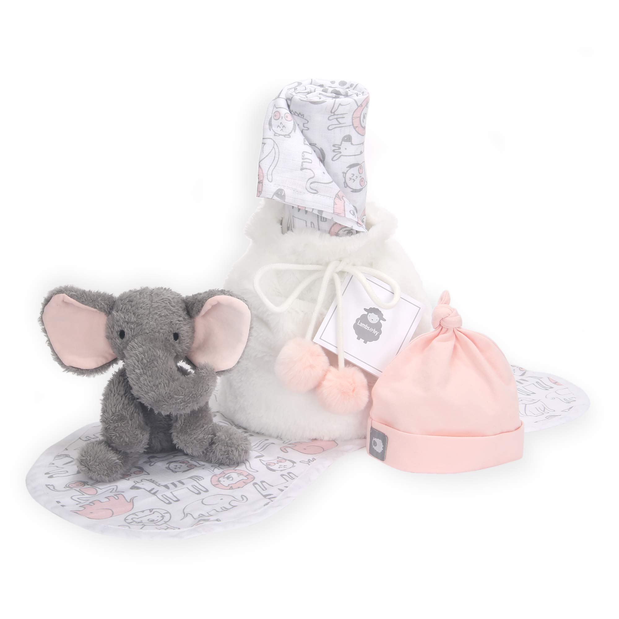 5 Piece Pink/Gray Luxury Soft Baby Gift Bag for Infant/Newborn