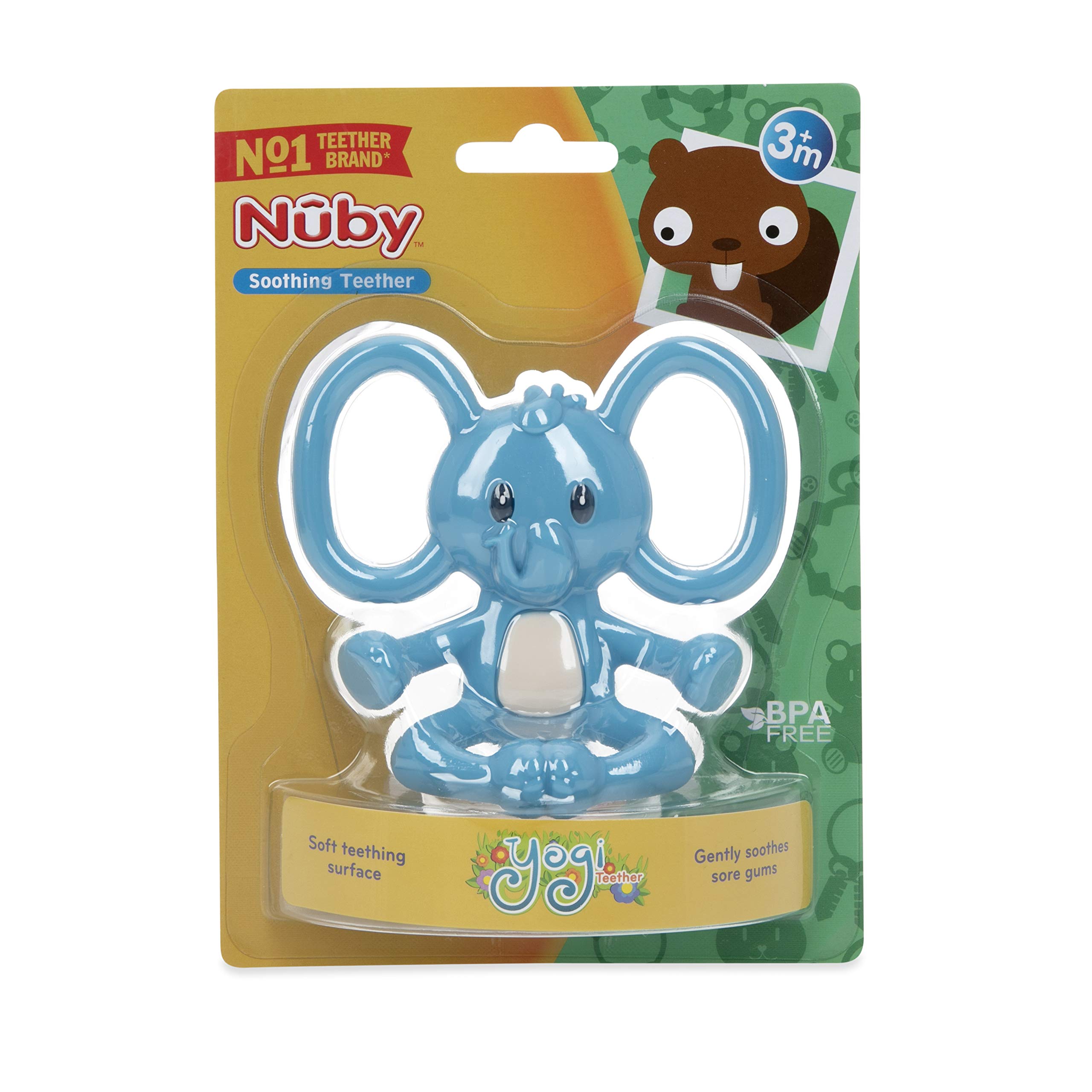 Nuby Yogis All Silicone Soothing Teether, Elephant