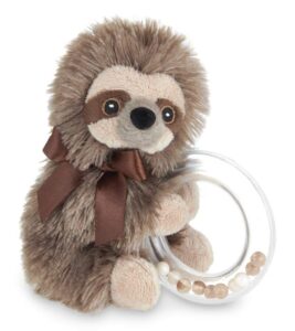 bearington baby lil' speedy plush stuffed animal sloth shaker rattle ring rattle, 5.5 inches