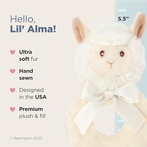 Bearington Baby Lil’ Alma, 5.5 Inch Plush Llama Stuffed Animal Soft Rattle