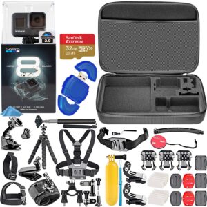 gopro hero8 black + sandisk extreme 32gb memory card + hard case + card reader + chest strap mount + head strap mount + flexible tripod + monopod + floating handle + hero 8 best value bundle