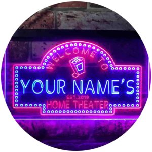 advpro personalized your name est year theme home theater cinema dual color led neon sign red & blue 16" x 12" st6s43-ph2-tm-rb