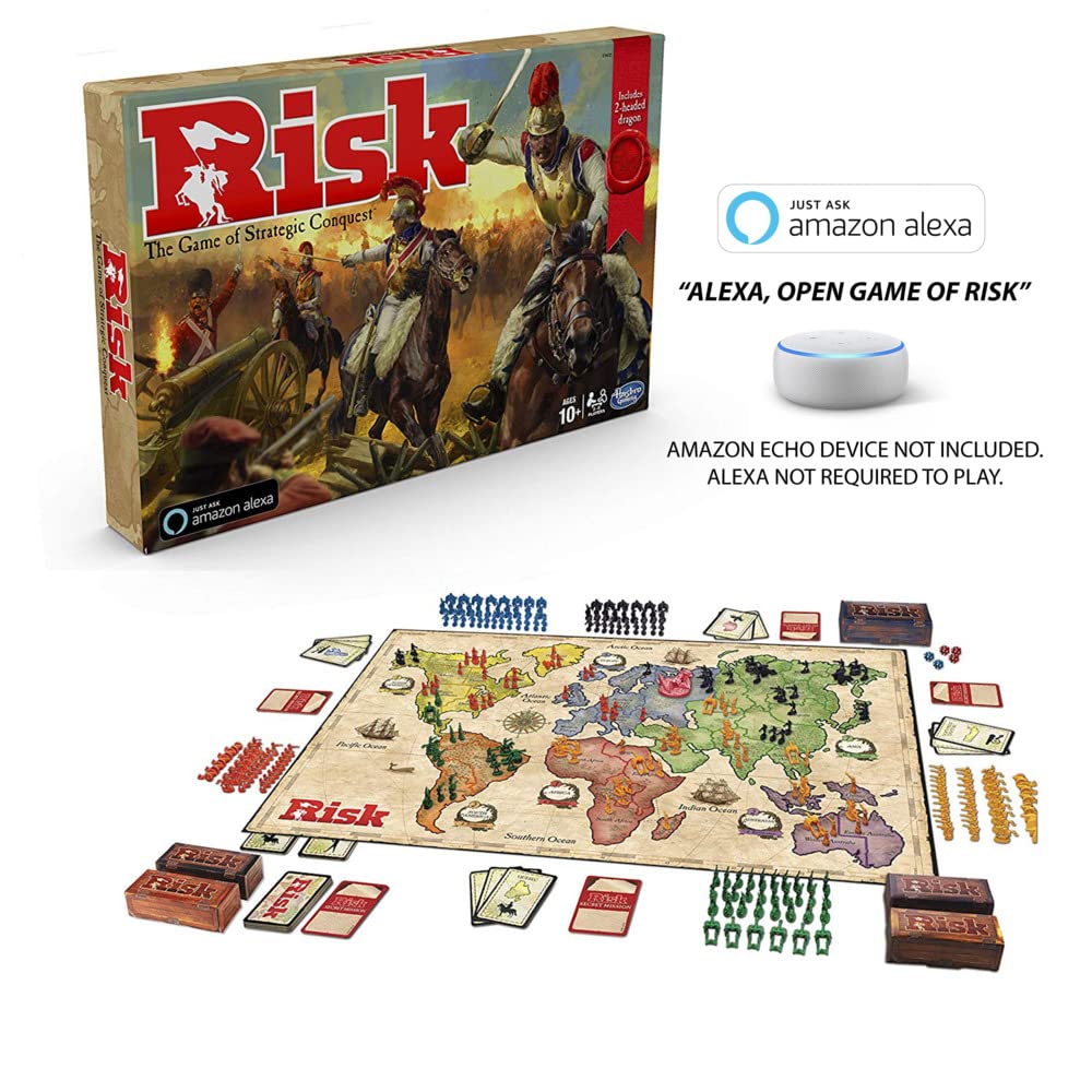 Hasbro Gaming Risk Game with Dragon; for Use with Amazon Alexa; Strategy Board Game Ages 10 and Up; with Special Dragon Token