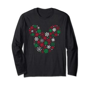 disney mickey mouse icon holiday snowflakes long sleeve t-shirt