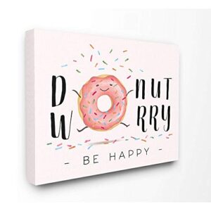 stupell industries donut worry happy pink cartoon word, design by artist ziwei li wall art, 36 x 48, canvas