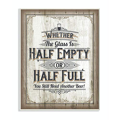 Stupell Industries Half Empty Beer Sign Bar Room Word, Design by Artist Retrorocket Studio Wall Art, 10 x 15, Wood Plaque