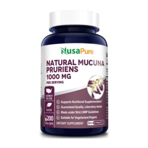 nusapure mucuna pruriens 1000mg 200 veggie caps (non-gmo, 100% vegetarian, gluten free)