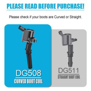 MAS 8 Pack Curved Boot Ignition Coil DG508 Compatible with Ford Lincoln Mercury 4.6L 5.4L V8 C1454 C1417 FD503 DG457 DG472 DG491 F523