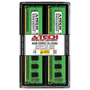 a-tech 4gb ddr3 1333mhz desktop memory kit (2 x 2gb) pc3-10600 non-ecc unbuffered dimm 240-pin 2rx8 1.5v dual rank computer ram upgrade sticks