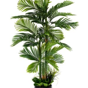 Deluxe 78" Golden Cane Palm Artificial Tree + Premium Fiddle Leaf Foliage in 8" Base + 12" Plant Pot Skirt + Bonus USA Flag Style Pot Pant