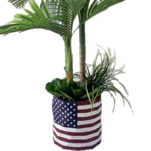 Deluxe 78" Golden Cane Palm Artificial Tree + Premium Fiddle Leaf Foliage in 8" Base + 12" Plant Pot Skirt + Bonus USA Flag Style Pot Pant