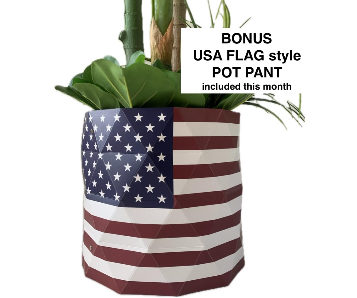 Deluxe 78" Golden Cane Palm Artificial Tree + Premium Fiddle Leaf Foliage in 8" Base + 12" Plant Pot Skirt + Bonus USA Flag Style Pot Pant