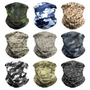 vczuiuc headwear bandana head wrap face scarf mask neck warmer balaclava for sports (one size, 9pcs camo-5)