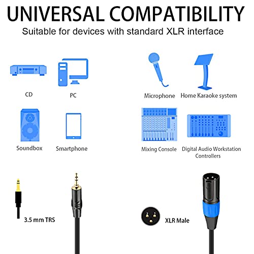 JOMLEY 3.5mm to XLR Cable, XLR to 3.5mm Unbalanced Aux Micphone Cbale, 1/8 inch Mini Jack Stereo to XLR Male Cord Adapter for Cell Phone, Laptop, Speaker, Mixer - 3.3ft