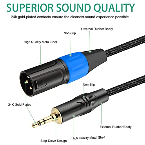 JOMLEY 3.5mm to XLR Cable, XLR to 3.5mm Unbalanced Aux Micphone Cbale, 1/8 inch Mini Jack Stereo to XLR Male Cord Adapter for Cell Phone, Laptop, Speaker, Mixer - 3.3ft