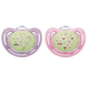 nuk airflow glow-in-the-dark pacifiers, 6-18 months, 2 pack