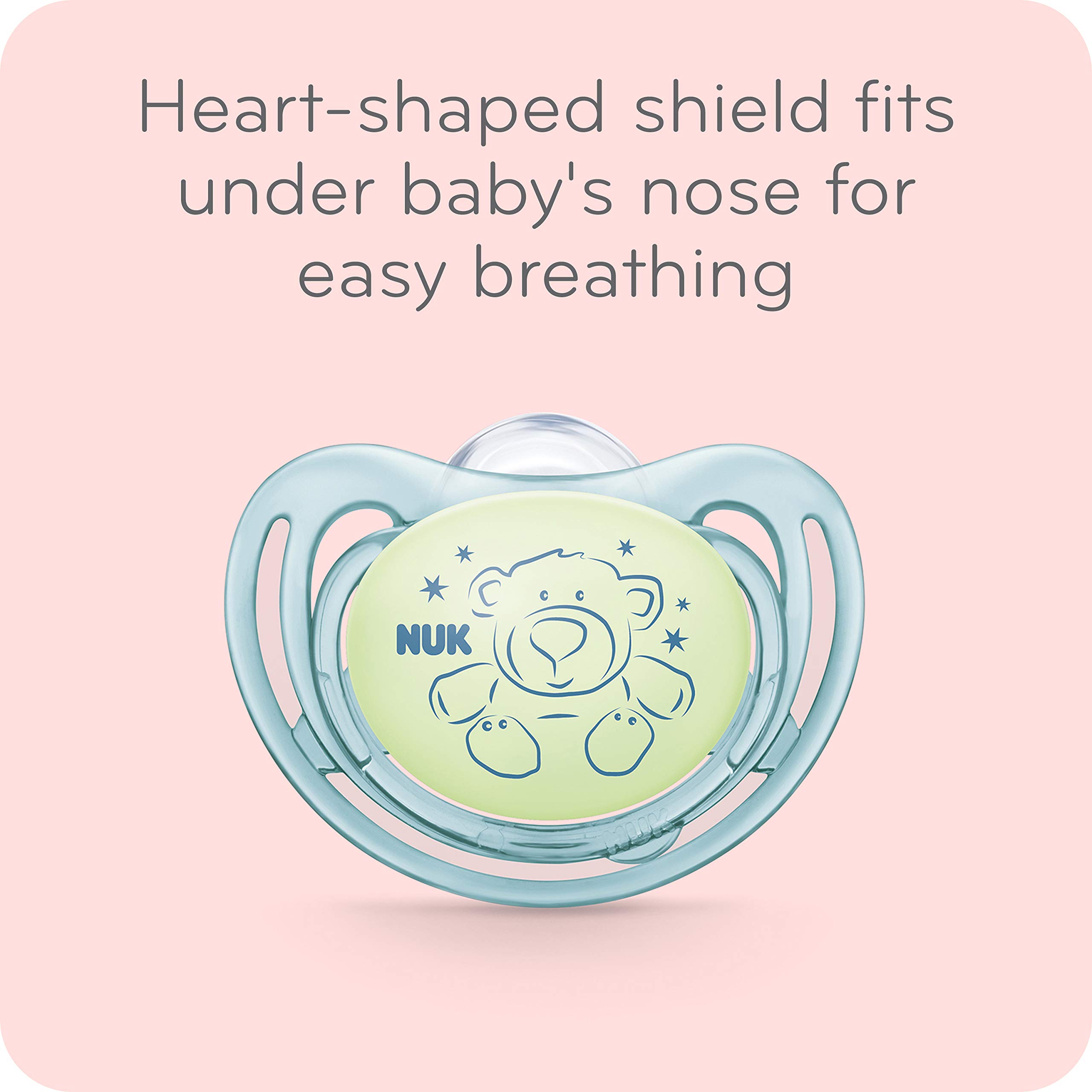 NUK Airflow Glow-in-The-Dark Pacifiers, Baby Boys, 0-6 Months, 2 Pack, 0.09 Pounds