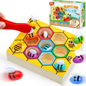 cozybomb™ toddler fine motor skill toy - clamp bee to hive matching game - montessori toy for 1 year old wooden color sorting puzzle early learning preschool educational gift toys for 2 3 4 years old