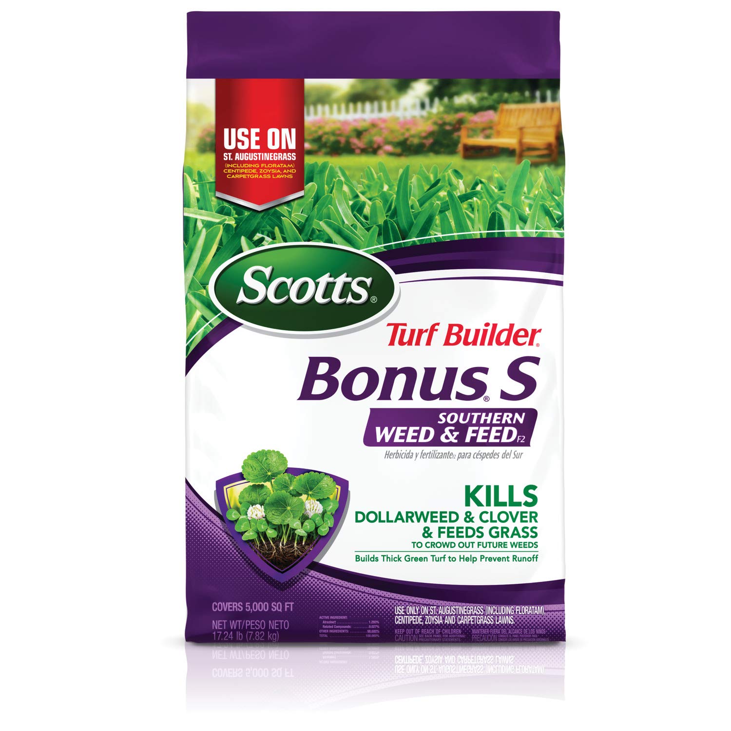 Scotts Turf Builder Bonus S Southern Weed & FeedF2, Weed Killer and Lawn Fertilizer, 5,000 sq. ft., 17.24 lbs.