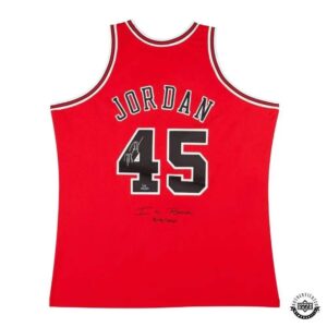 sports memorabilia michael jordan autographed & embroidered 1995 chicago bulls #45 red authentic mitchell & ness jersey - upper deck - autographed nba jerseys