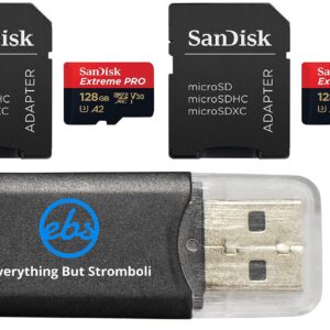 SanDisk 128GB Micro SDXC Extreme Pro Memory Card 2 Pack Works with GoPro Hero 8 Black, Max 360 Action Cam U3 V30 4K A2 Class 10 (SDSQXCD-128G-GN6MA) Bundle with 1 Everything But Stromboli Card Reader