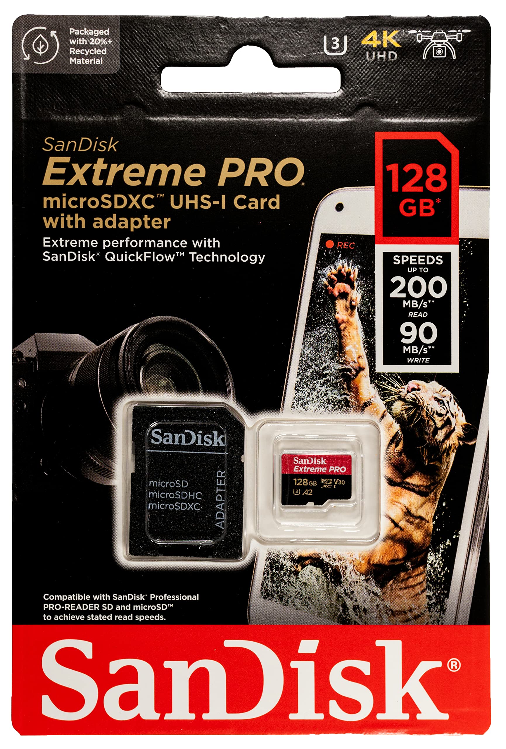 SanDisk 128GB Micro SDXC Extreme Pro Memory Card 2 Pack Works with GoPro Hero 8 Black, Max 360 Action Cam U3 V30 4K A2 Class 10 (SDSQXCD-128G-GN6MA) Bundle with 1 Everything But Stromboli Card Reader