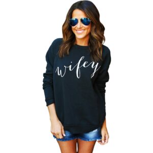 wifey sweatshirt t shirts for women shirt just married honeymoon bride tshirt womens wedding wife bridal shower gift mrs (black, unisex large)