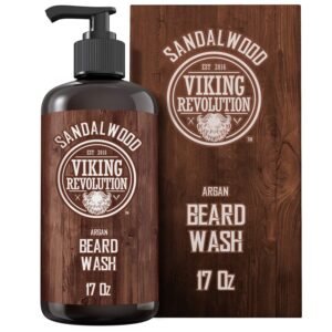 viking revolution beard wash shampoo w/argan & jojoba oils - softens & strengthens - sandalwood scent - beard shampoo w/beard oil (17 oz shampoo)