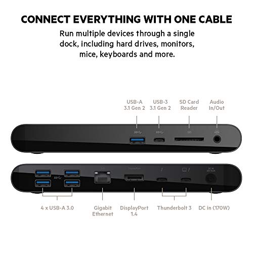 Belkin Thunderbolt 3 Dock Pro w/ Thunderbolt 3 Cable - USB-C Hub - USB-C Docking Station for MacOS & Windows, Dual 4K @60Hz, 40Gbps Transfer Speed, 85W Upstream Charging, w/ Ethernet, SD & Audio Ports