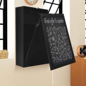 Tangkula Folding Wall Mounted Desk, Floating Desk with Chalkboard, Space Saving Fold Up Desk Wall Convertible Desk, Wall Table with Storage Shelves & Hooks (Black)