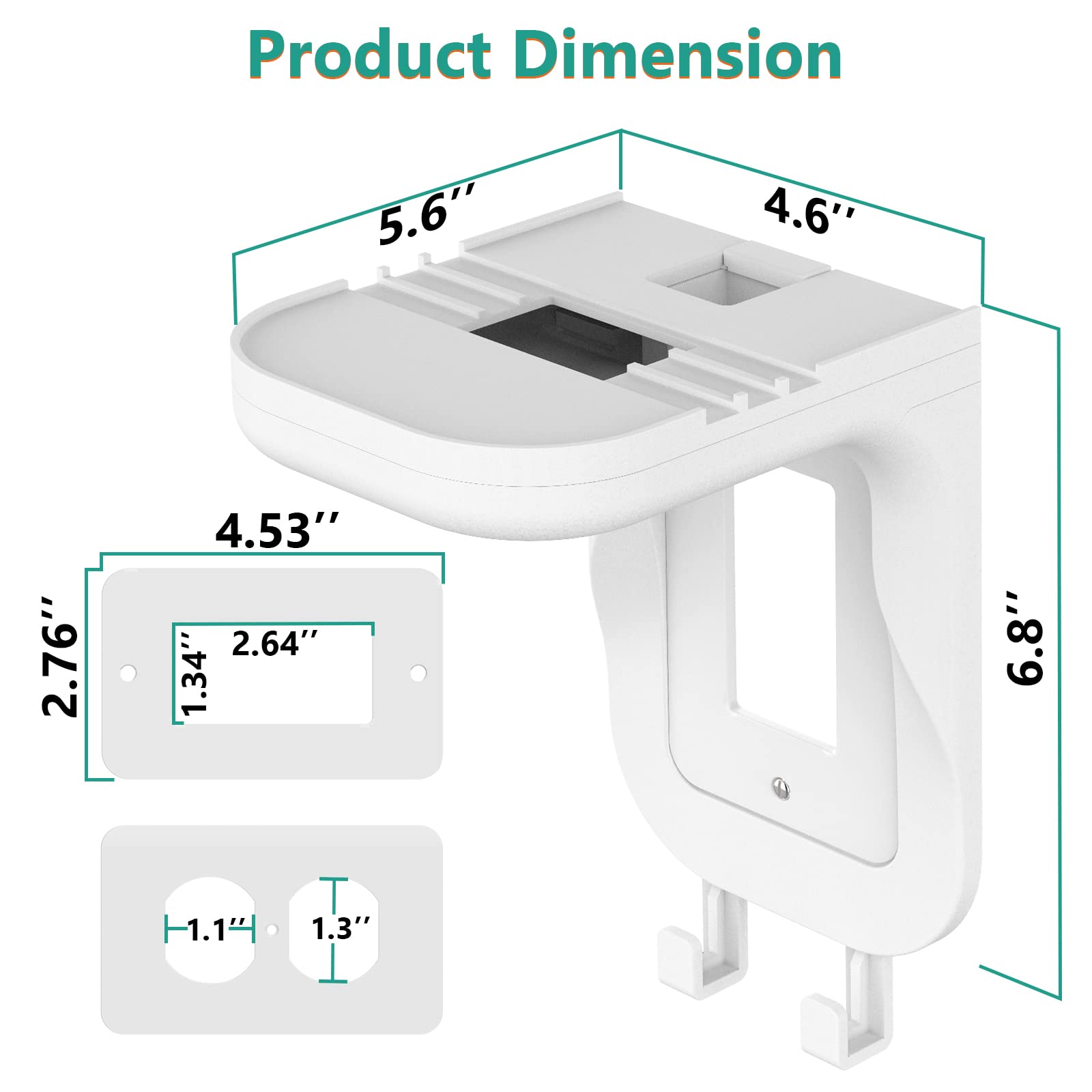 WALI Outlet Shelf Wall Holder, fit for Duplex GFCI Decorative Outlet, Bedroom Outlet Shell A Space Saving for Smart Home, Speakers up to 20lbs with Cable Management (OSH001-W), White