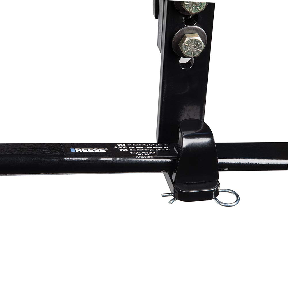 REESE 49911 Pro Round Bar Weight Distribution Hitch with Sway Control, 6,000 lbs. Capacity, Fits Up to 7 Inch Trailer Frames, 8.5 Inch Drop Shank Included