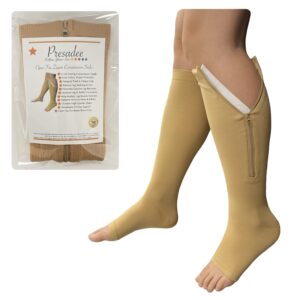 presadee open toe 15-20 mmhg moderate compression leg calf swelling zipper sock (beige, 2xl)