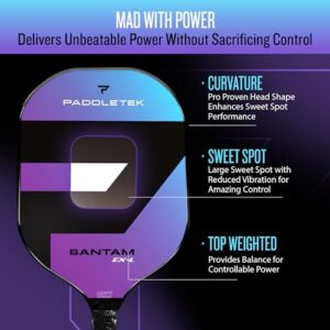 Paddletek Bantam EX-L Pickleball Paddle | Professional Pickleball Paddles with Honeycomb Core, Polycarbonate Surface, Bantom PolyCore & High Tack Performance Grip | USAPA Approved - Aurora Purple