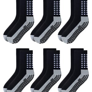 RATIVE Anti Slip Non Skid Slipper Hospital Crew Socks with grips for Adults Men Women (Large, 6 pairs-black)