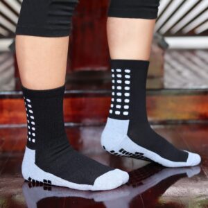 RATIVE Anti Slip Non Skid Slipper Hospital Crew Socks with grips for Adults Men Women (Large, 6 pairs-black)