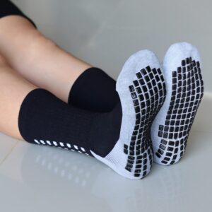 RATIVE Anti Slip Non Skid Slipper Hospital Crew Socks with grips for Adults Men Women (Large, 6 pairs-black)