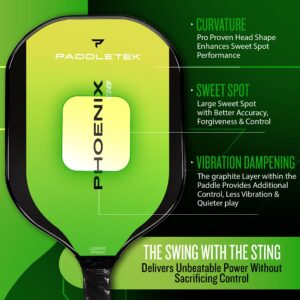 Paddletek Phoenix G6 Pickleball Paddle | Professional Pickleball Paddles with Honeycomb Core, Polycarbonate Surface, Graphite PolyCore & High Tack Performance Grip | USAPA Approved