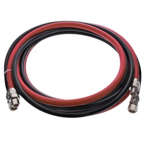 master elite series 12 foot air and fluid hose assembly set with fittings for spray guns, paint pressure pot tanks, professional heavy duty - air hose 3/8" nps, 5/16" id - fluid hose 1/4" nps, 1/4" id