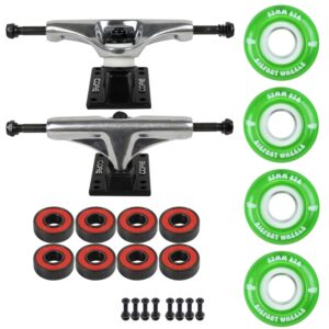 skateboard cruiser trucks and wheels package 83a soft wheels - abec 5 bearings (55mm 83a green, core 5.25" silver (8.25"))