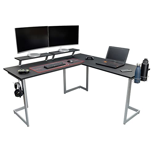 Techni Sport Warrior L-Shaped Gaming Desk with MDF Panel, Computer Desk with Scratch Rust Resistance Steel Frame, Black