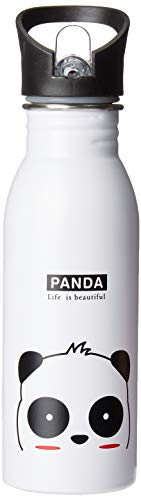 Happy Haystack Stainless Water Bottle with Panda Design 600ml with Sport Top (White)