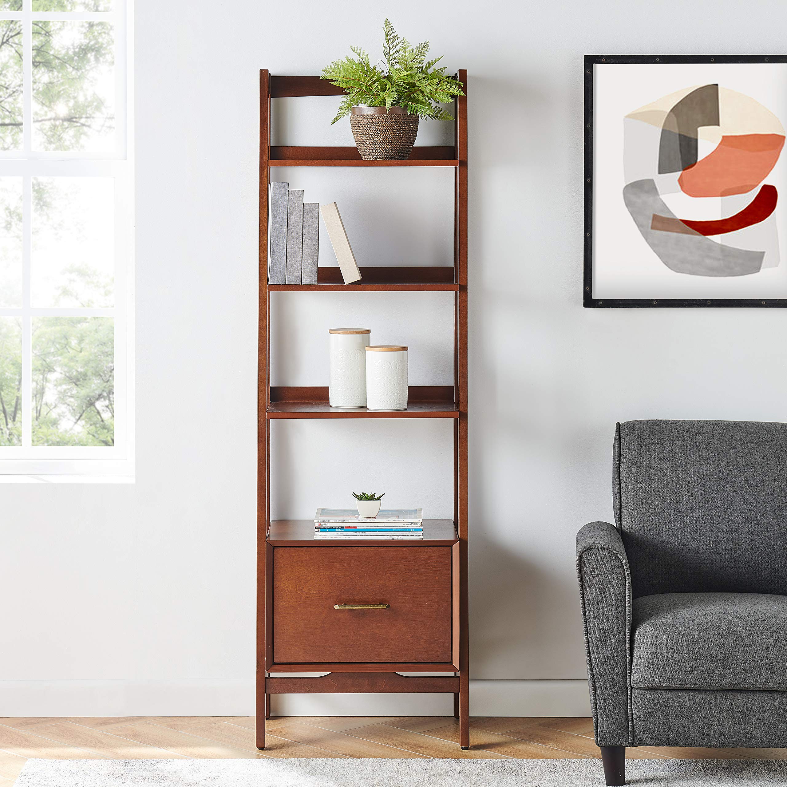 Crosley Furniture Landon Small Etagere Bookcase, Mahogany