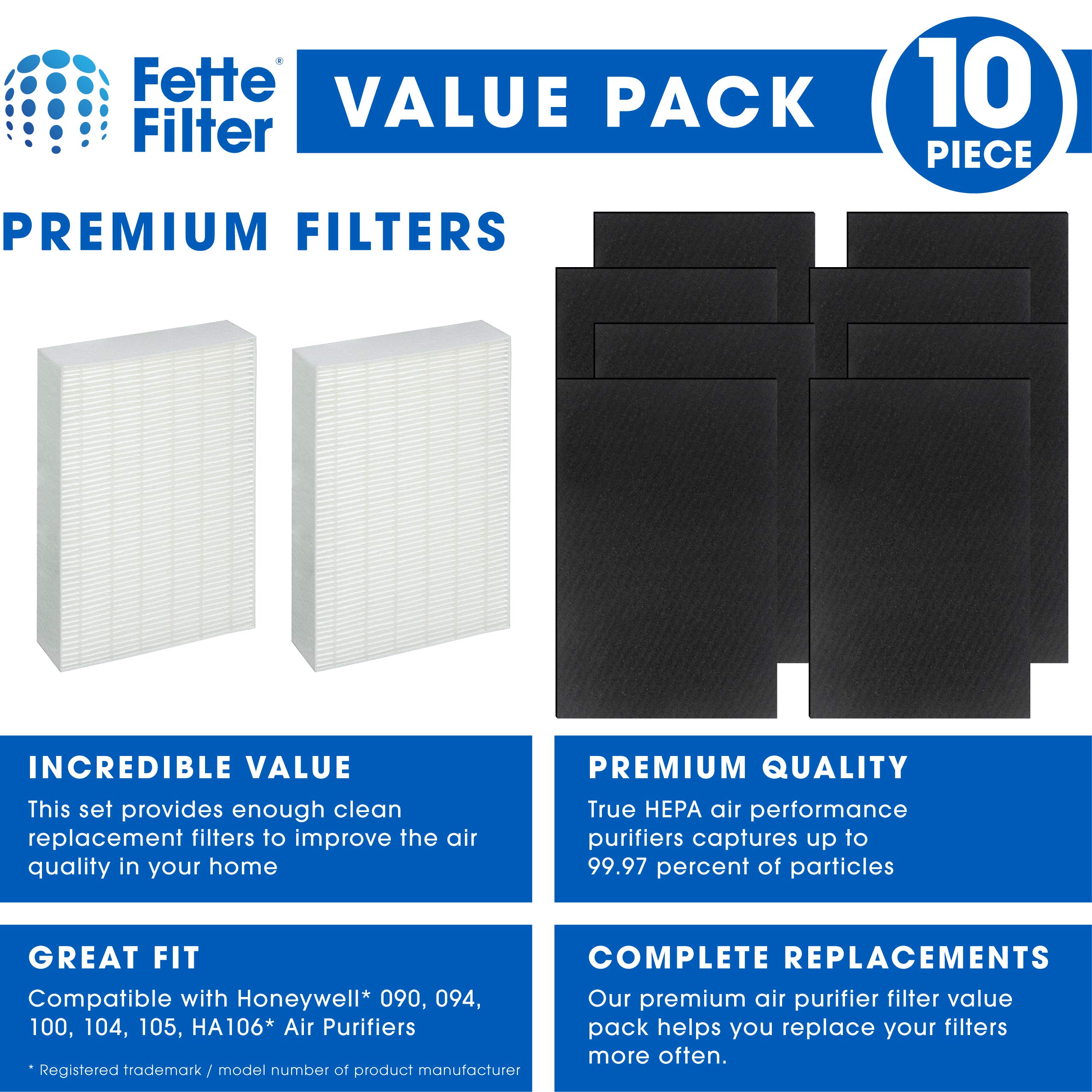 Fette Filter - HPA100 Premium True HEPA H13 Replacement Filter R Compatible with Honeywell Air Purifier HPA 090 094 100 104 105 HA106 HPA3100 HPA5100 HPA5150 Part# HRF-ARVP100 Filter R PreFilter A