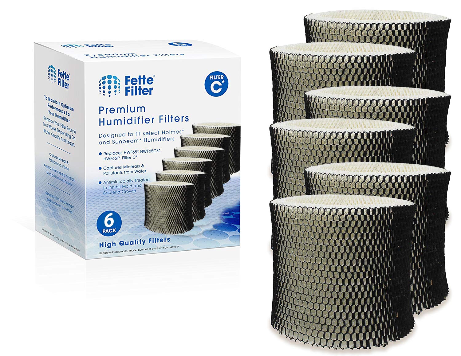 Fette Filter - Humidifier Wicking Filter Compatible with Holmes HWF65, HWF65PDQ-U - Filter C. (Pack of 6)