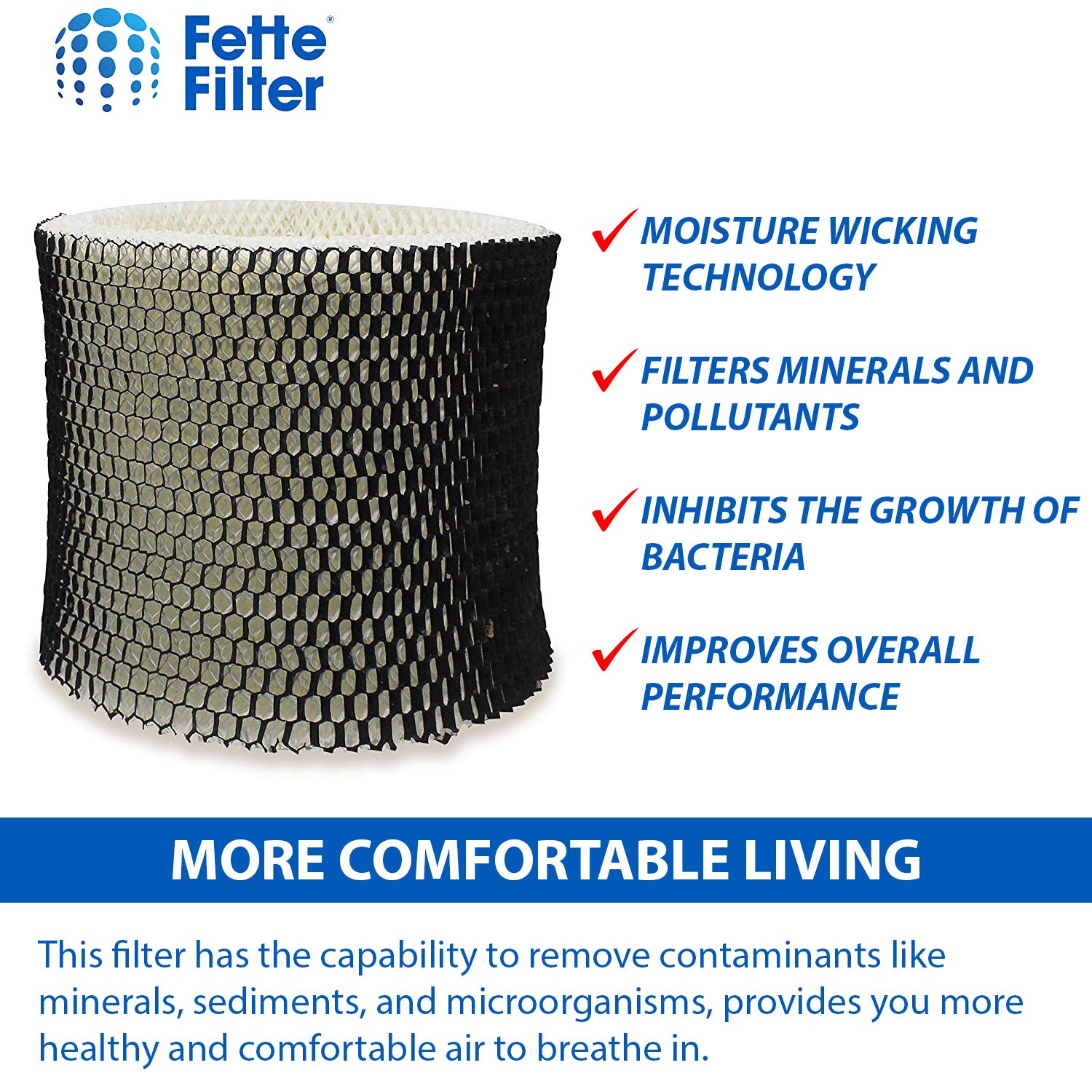 Fette Filter - Humidifier Wicking Filter Compatible with Holmes HWF65, HWF65PDQ-U - Filter C. (Pack of 6)