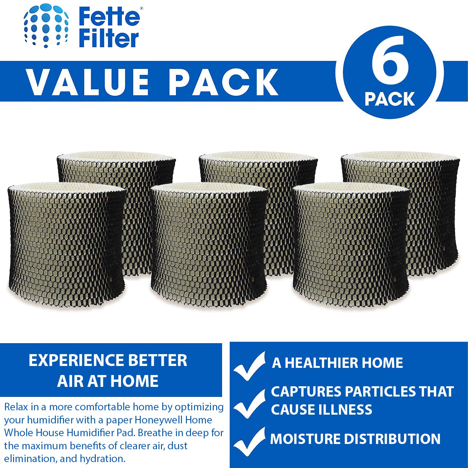 Fette Filter - Humidifier Wicking Filter Compatible with Holmes HWF65, HWF65PDQ-U - Filter C. (Pack of 6)