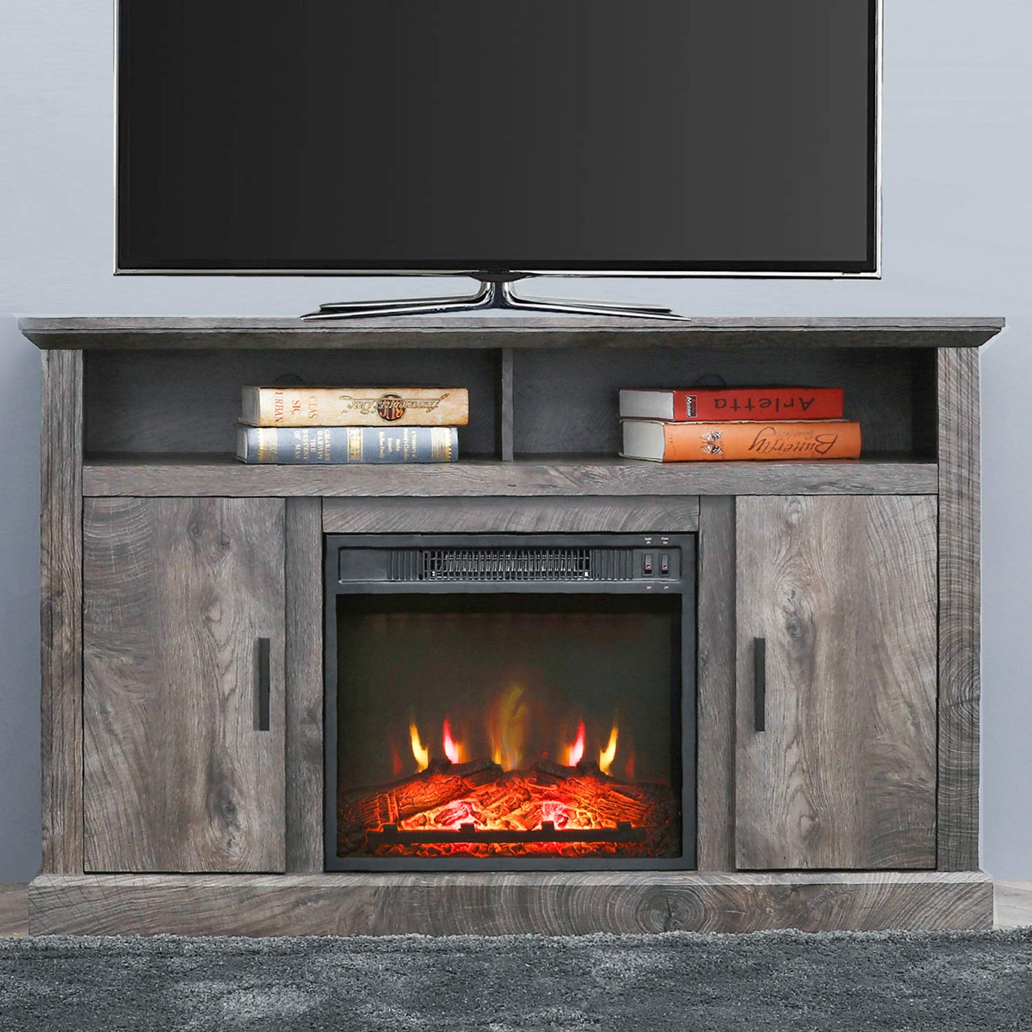 PatioFestival Electric Fireplace TV Stand Entertainment Center Corner Fire Place Heaters Tv Console with Generic Rustic Furniture for TVs up to 42" Wide