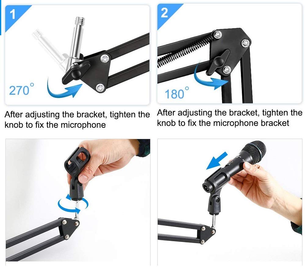 Microphone Wall Mount, Suspension Mic Stand Clip for Blue Yeti Snowball,Radio Broadcasting, Voice-Over Sound, Stages,TV Stations,Youtube